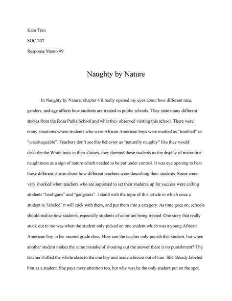 Response Memo 9 Kara Tran Soc 207 Response Memo Naughty By Nature