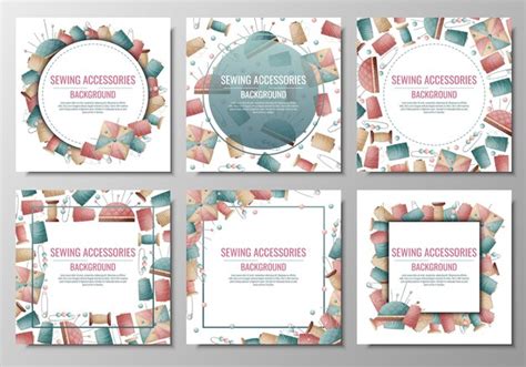 Premium Vector Set Of Sewing Cards Background With Spools Of Thread And Pincushion Banner