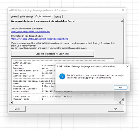 Settings Language And Contact Information Extra Features For Excel