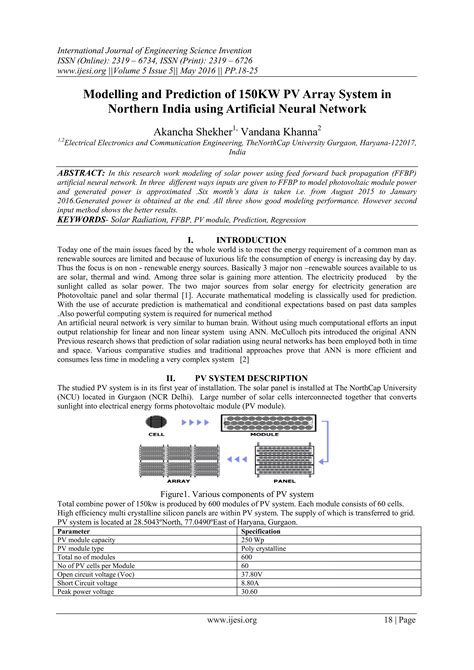 Modelling And Prediction Of 150kw Pv Array System In Northern India