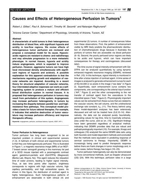 Pdf Causes And Effects Of Heterogeneous Perfusion In Tumors 1