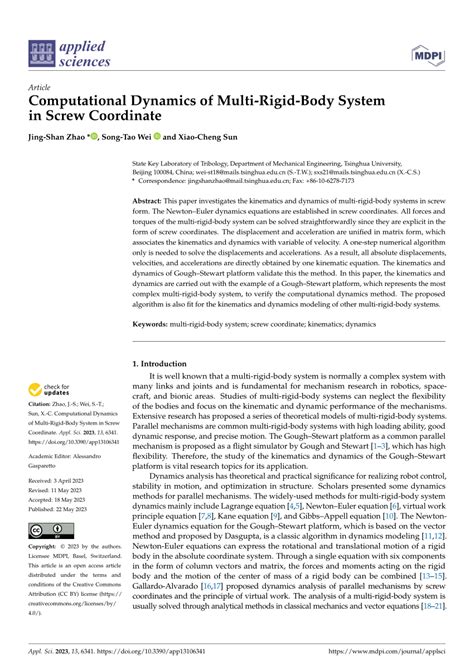 Pdf Computational Dynamics Of Multi Rigid Body System In Screw Coordinate