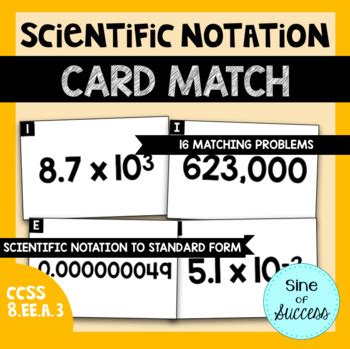 Scientific Notation Card Match By Sine Of Success TPT