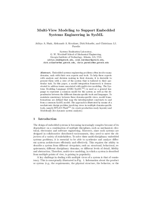 Pdf Multi View Modeling To Support Embedded Systems Engineering In Sysml