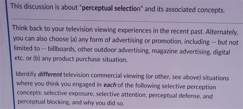 Solved This Discussion Is About Perceptual Selection And