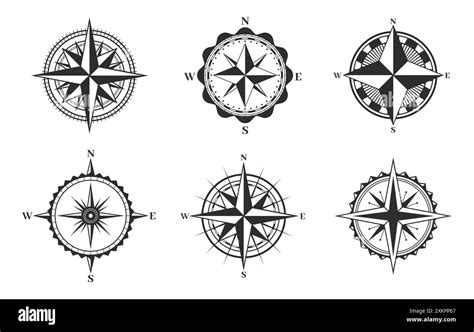Compass Icons Set Navigation Compass Wind Rose Retro Signs Cartography Journey And Adventure