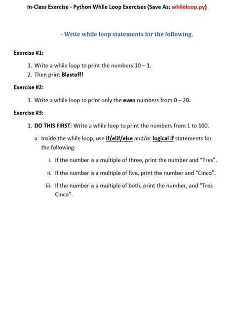 While Loop Exercises Pdf
