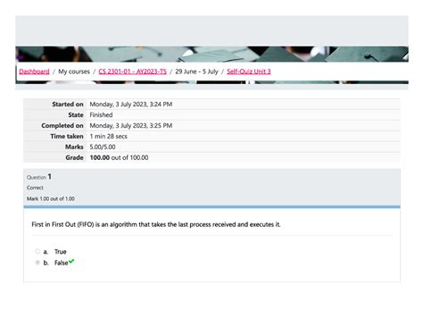 04 CS 2301 01 Operating Systems 1 AY2023 T5 Self Quiz Unit 3 CS 2301 Studocu