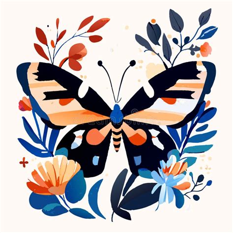 Butterfly With Flowers And Leaves Vector In A Flat Style Generative
