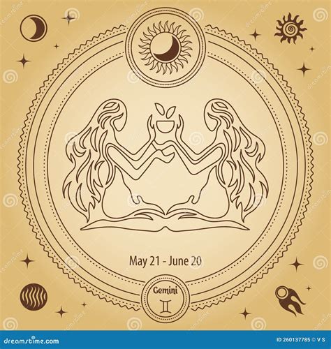 Gemini Zodiac Sign Astrological Horoscope Sign Outline Drawing In A