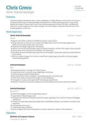 Android Developer CV Examples Templates VisualCV