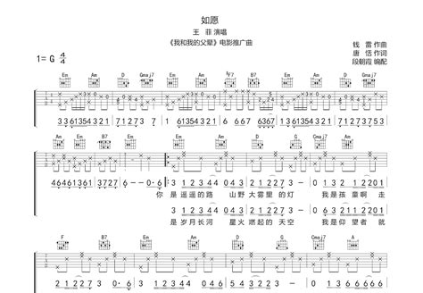 如愿吉他谱 王菲 G调弹唱74 单曲版 吉他世界