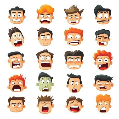 Premium Vector Set Of Mocking Faces Head Shots Cartoon Style Simple Flat