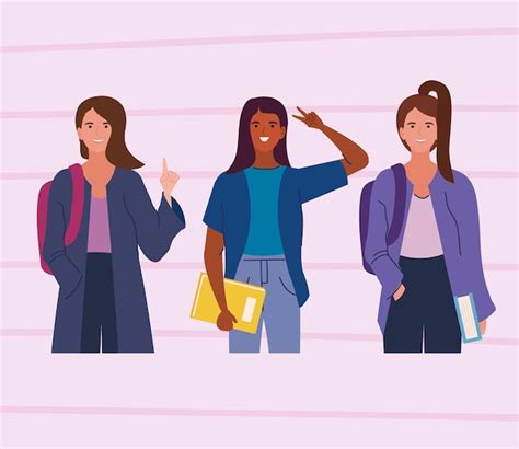 Três personagens de estudantes do sexo feminino Vetor Grátis