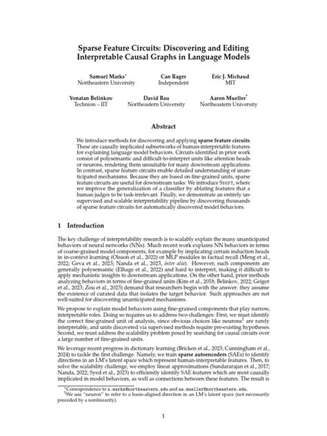 Sparse Feature Circuits Discovering And Editing Interpretable Causal Graphs In Language Models
