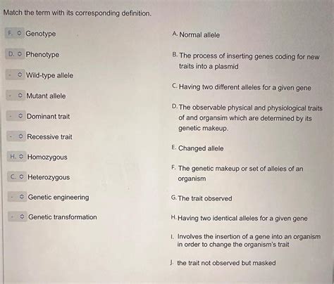 Answered Match The Term With Its Corresponding Definition F Genotype