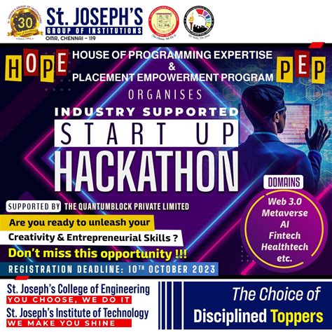 Industry Supported Startup Hackathon Stjosephs Institute Of Technology