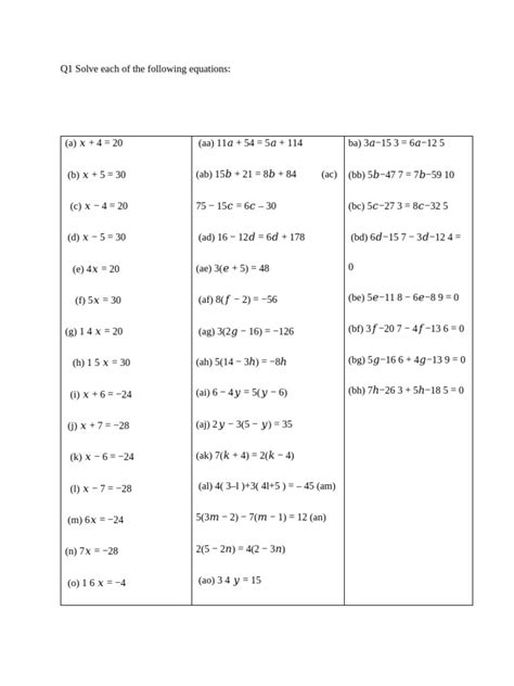 Q1 Solve Each Of The Following Equations Pdf