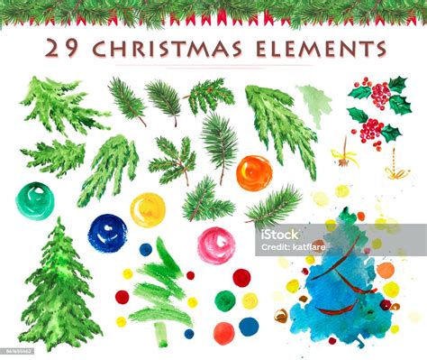 수채화 예술적인 손으로 그린 크리스마스 요소에 격리 된 흰색 배경 설정 행복 한 새 해 및 메리 크리스마스 축 하 디자인 컬렉션입니다 파티 Flayer 카드 전단지 배너