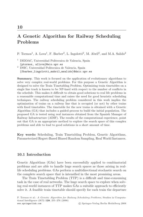 pdf a genetic algorithm for railway scheduling problems