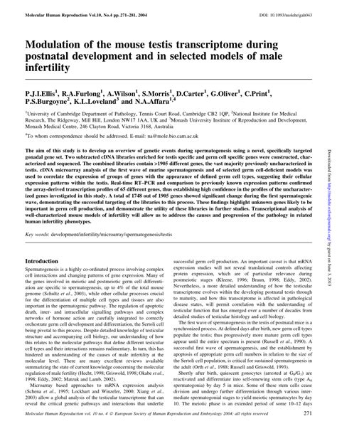 Pdf Modulation Of The Mouse Testis Transcriptome During Postnatal