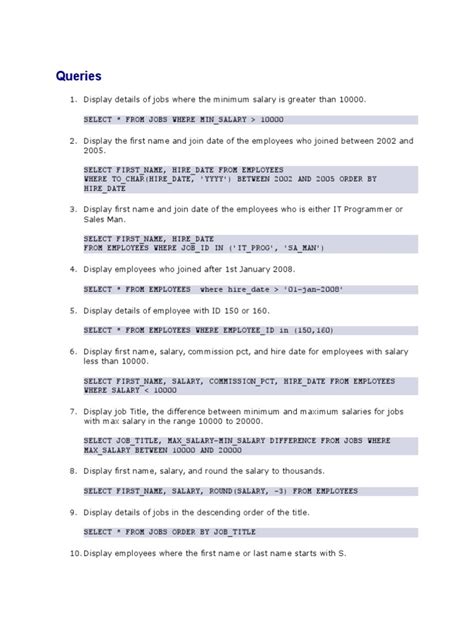Hr Schema Queries Pdf Salary Computer Data