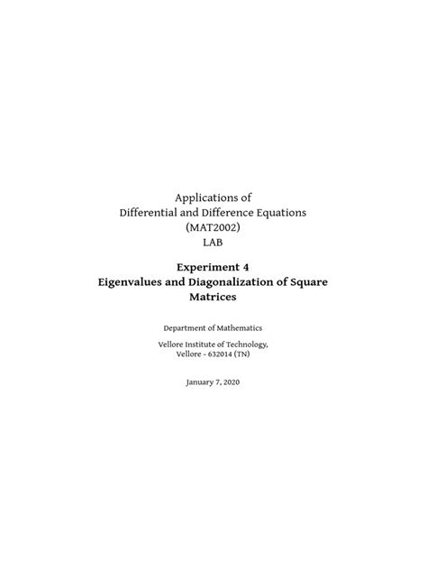 Experiment 4 Eigenvalues And Diagonalization Download Free Pdf