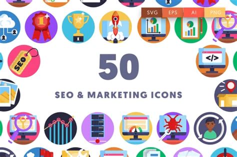 خرید و قیمت دانلود فایل لایه باز 50 آیکون سئو و بازاریابی ترب