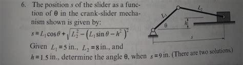 Solved 6 The Position S Of The Slider As A Func Tion Of θ
