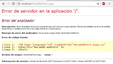 C Error De Servidor Al Ejecutar Una Páginaaspx Stack Overflow En