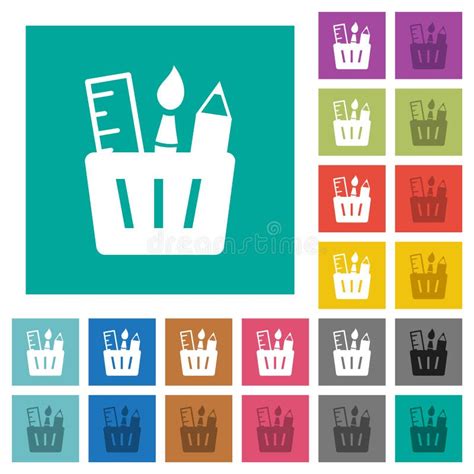 Drawing Tools Solid Square Flat Multi Colored Icons Stock Vector