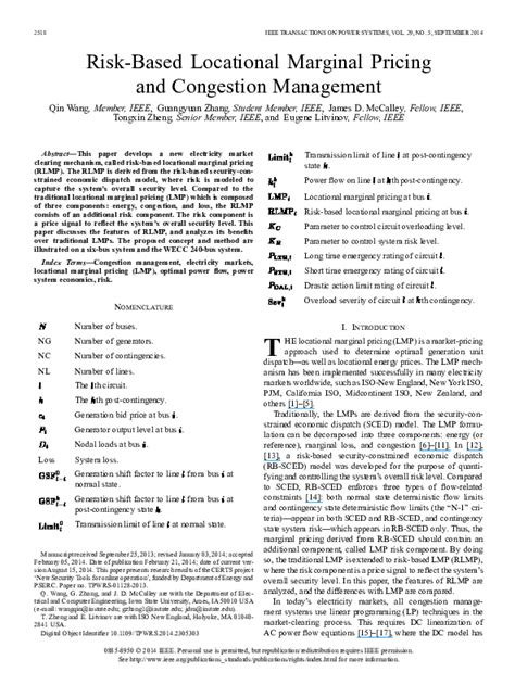 Pdf Risk Based Locational Marginal Pricing And Congestion Management