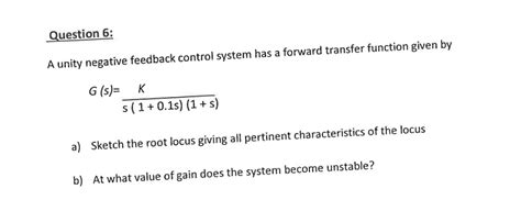 Solved Question A Unity Negative Feedback Control System Chegg