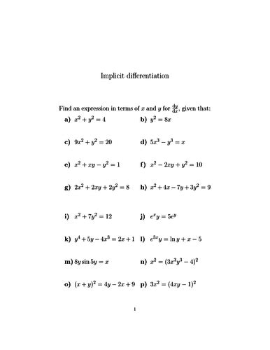 Implicit Differentiation Worksheet With Detailed Solutions Teaching