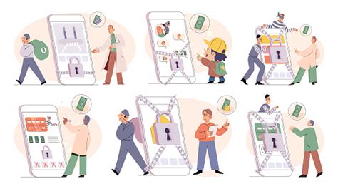 Hacker Activity Big Set Hacking Computer Phishing Account Cyber Attack On Personal Data向量圖形及更多