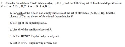 Solved 1 Consider The Relation With Schema R A B C D Chegg Com