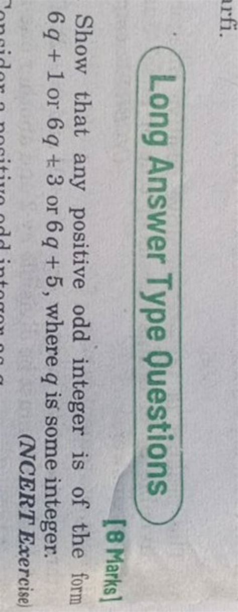 Long Answer Type Questions 8 Marks Show That Any Positive Odd Integer I