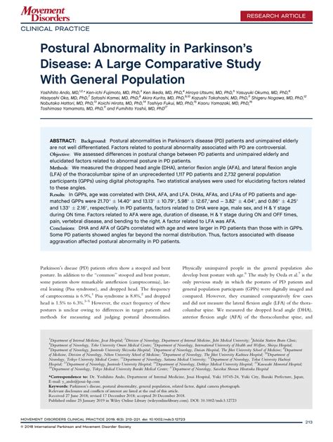 Pdf Postural Abnormality In Parkinsons Disease A Large Comparative