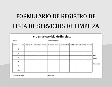 Plantilla De Excel Formulario De Registro De Servicio De Limpieza Y