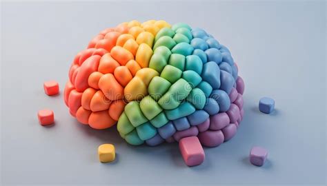 Soft Touch Rainbow Brain Model With Rounded Segments And Colorful