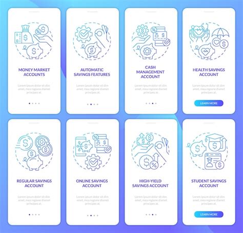 Premium Vector Saving Accounts Types Blue Gradient Onboarding Mobile App Screen Set