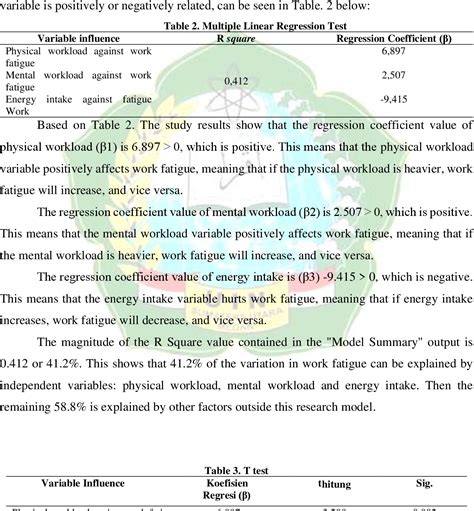 Table 2 From The Influence Of Physical And Mental Workload And Energy