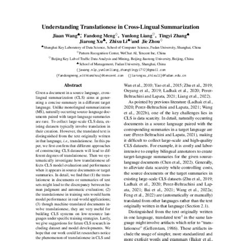 Understanding Translationese In Cross Lingual Summarization Acl Anthology