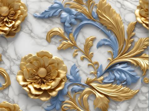 Premium Ai Image A White Marble Floor With A Gold Flower Design