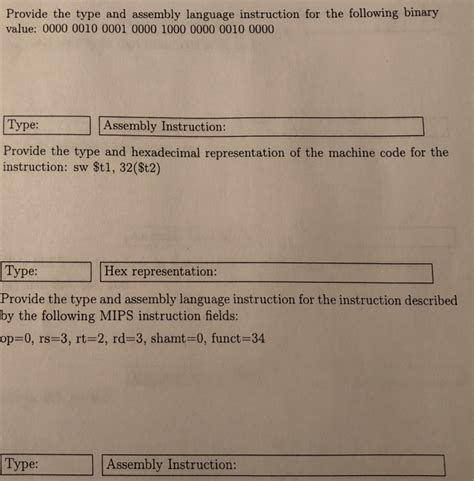 Solved Provide The Type And Assembly Language Instruction