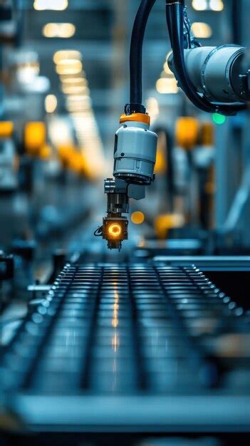 An Industrial Factory Scene With Robotic Arms Assembling Parts On A