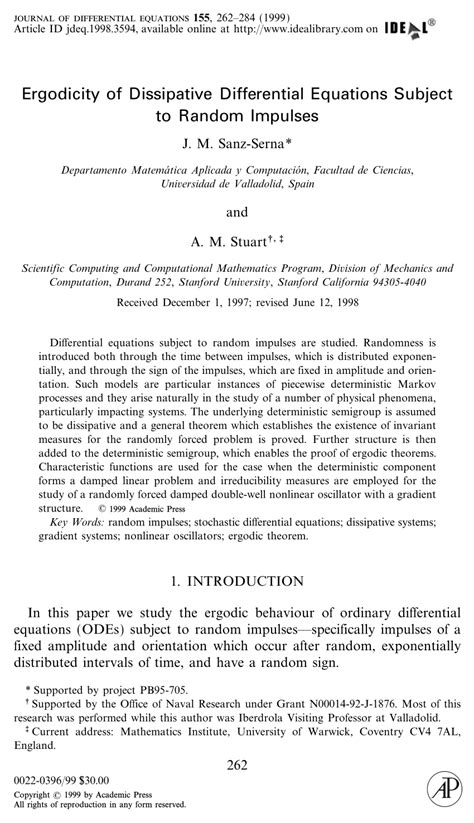 Pdf Ergodicity Of Dissipative Differential Equations Subject To Random Impulses
