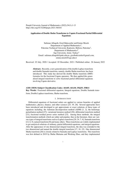 Pdf Application Of Double Shehu Transforms To Caputo Fractional Partial Differential Equations