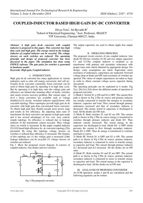 Pdf Coupled Inductor Based High Gain Dc Dc Converter