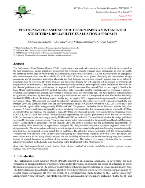 Pdf Performance Based Seismic Design Using An Integrated Structural Reliability Evaluation